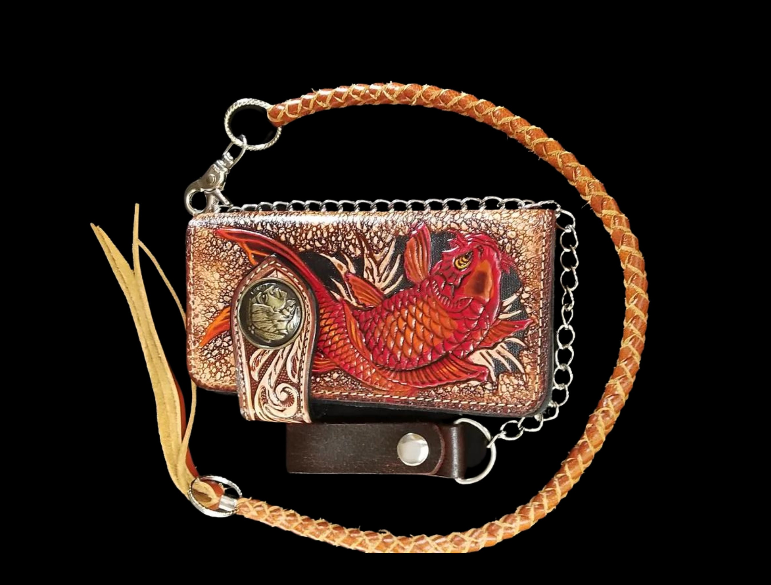 Carved Leather Mens Biker Wallet, Tool Leather Wallet Man, Handmade ...