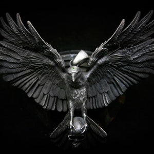 Skull Crow Gothic Raven Handmade Silver Wings Pendant Gold Skull Bird ...