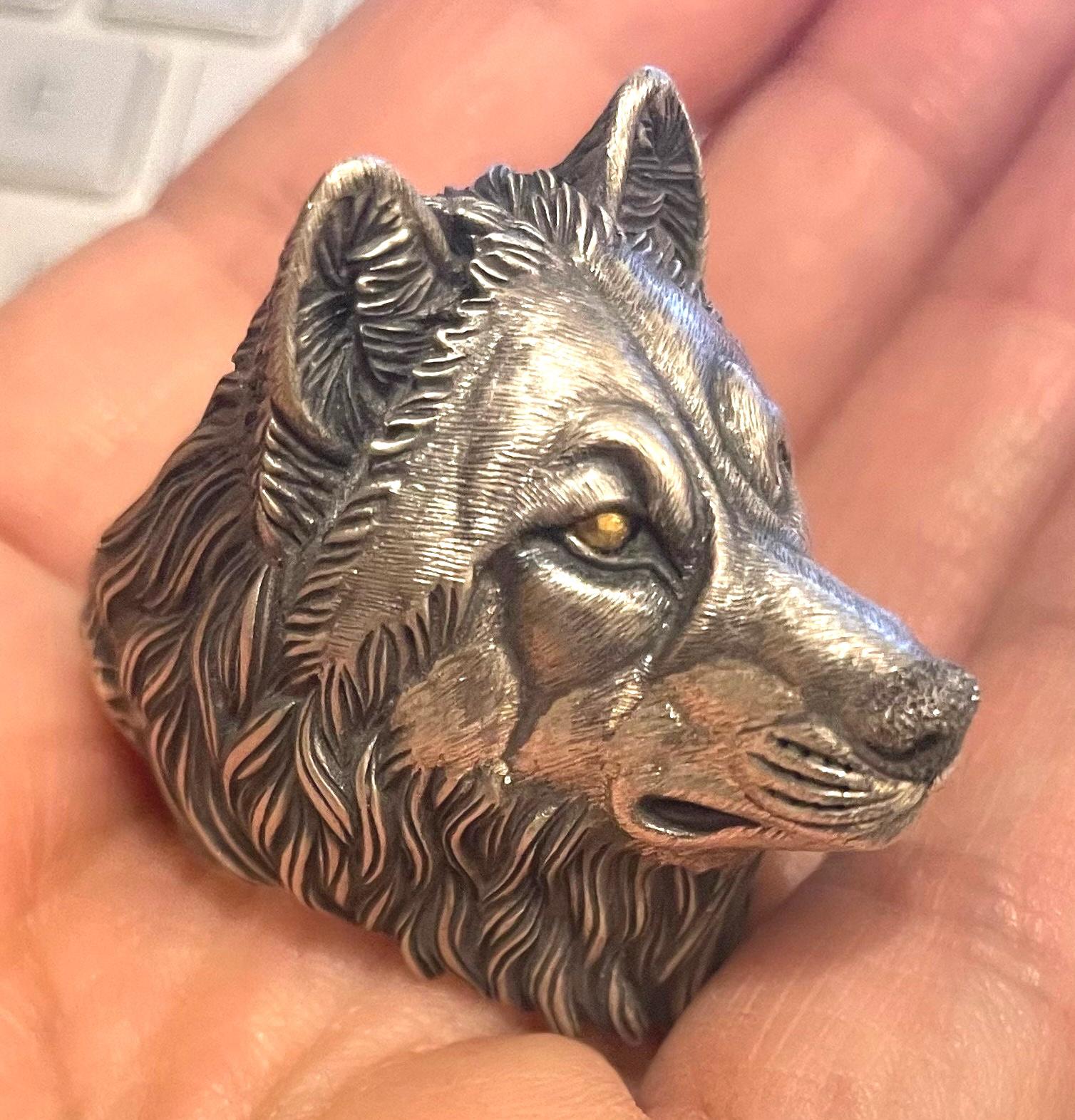 Large Leader Wolf Ring Chunky Wolf Head Ring Gothic Ring Rock Biker ...