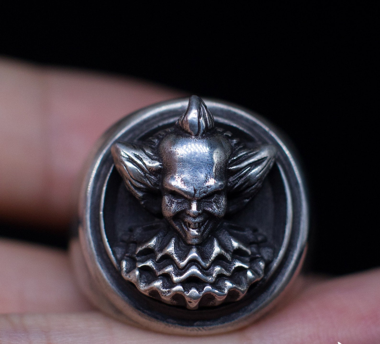Evil Clown Ring Handmade Solid Silver Ring Dark Art Gothic Etsy