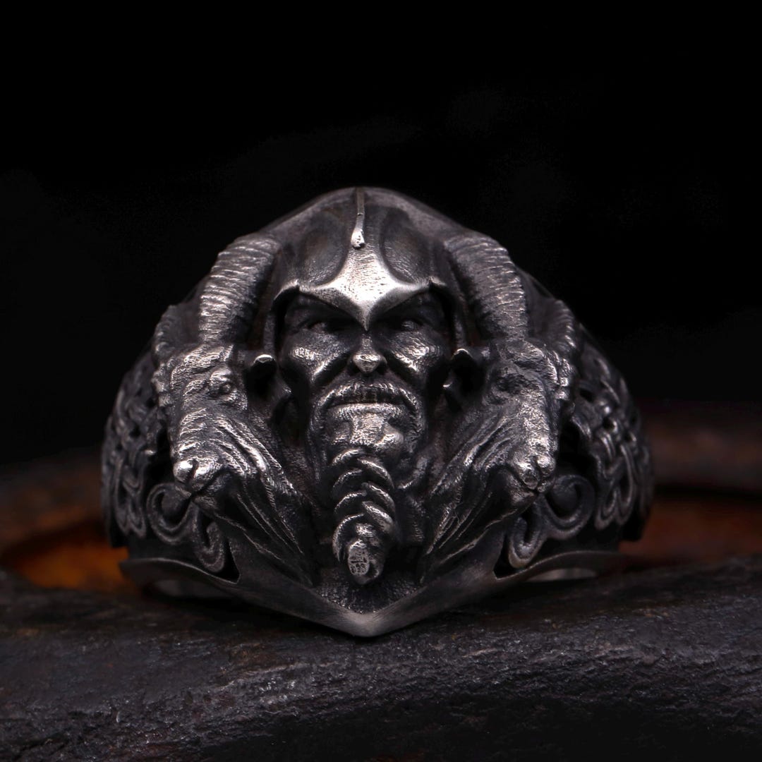 Viking Warrior Ring Goat Soldier Helmet Skull Ring Handmade Solid ...