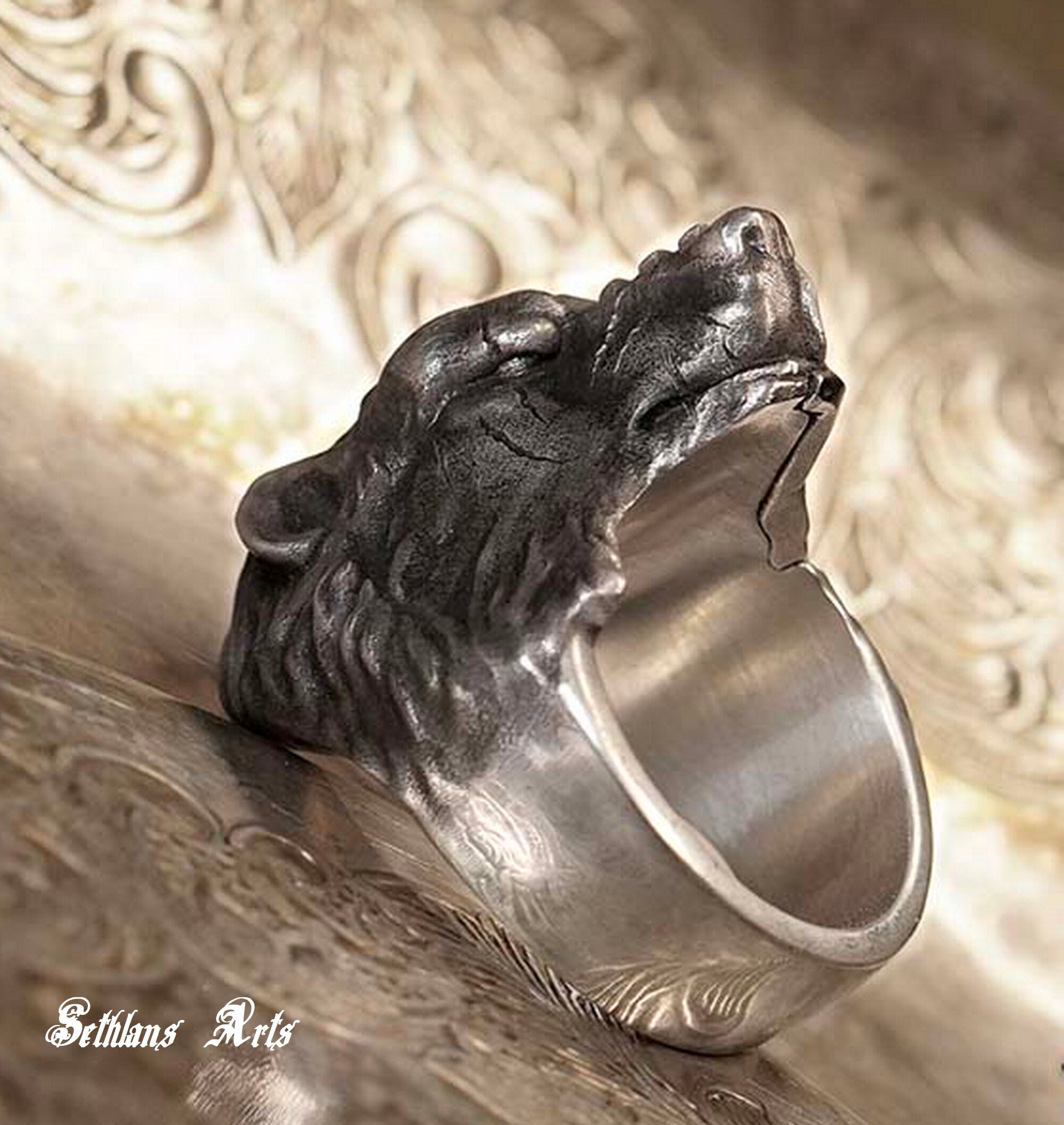 Handmade Silver Wolf Ring Steampunk Robot Ring Half Wolf Robot Ring ...