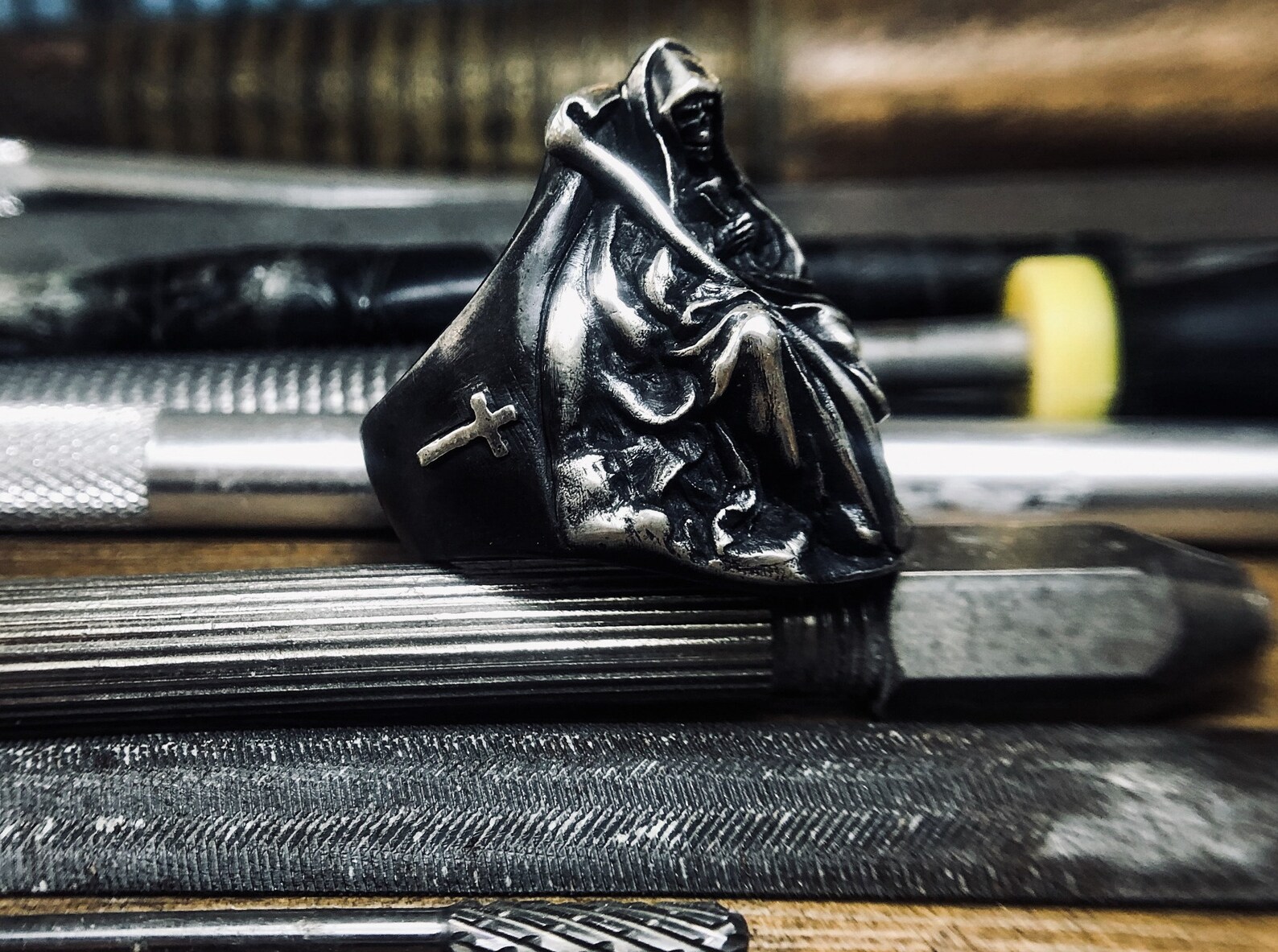 Skull Cross Ring Grim Reaper Ring Pure Solid Silver Skull Ring - Etsy UK