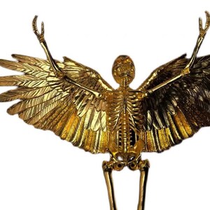 Skeleton Silver Pendant Gold Skull Winged Diamond Eyes Gothic Artisan ...