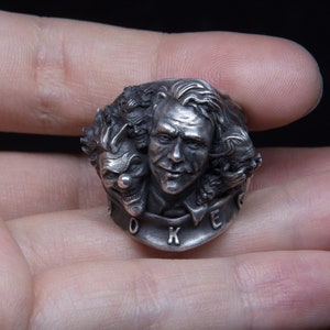 Joker Silver Ring Clown 5 Joker Faces Ring Craft Handmade Ring Large ...