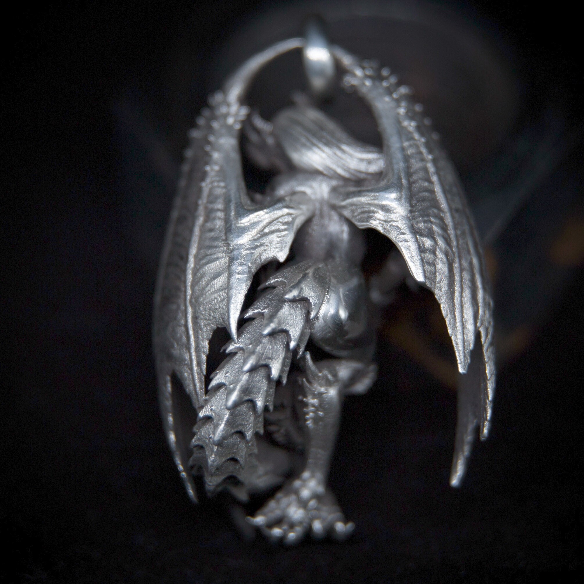Devil Demon Silver Pendant Gothic Wings Nude Beauty Pendant | Etsy