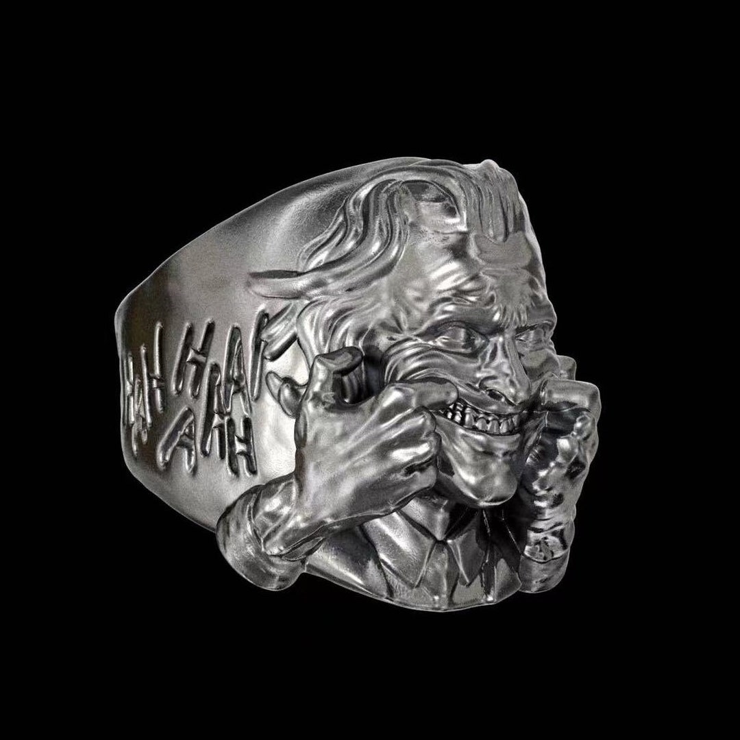 Joker Silver Ring Clown Joker Ring Craft Handmade Ring Large Men's ...