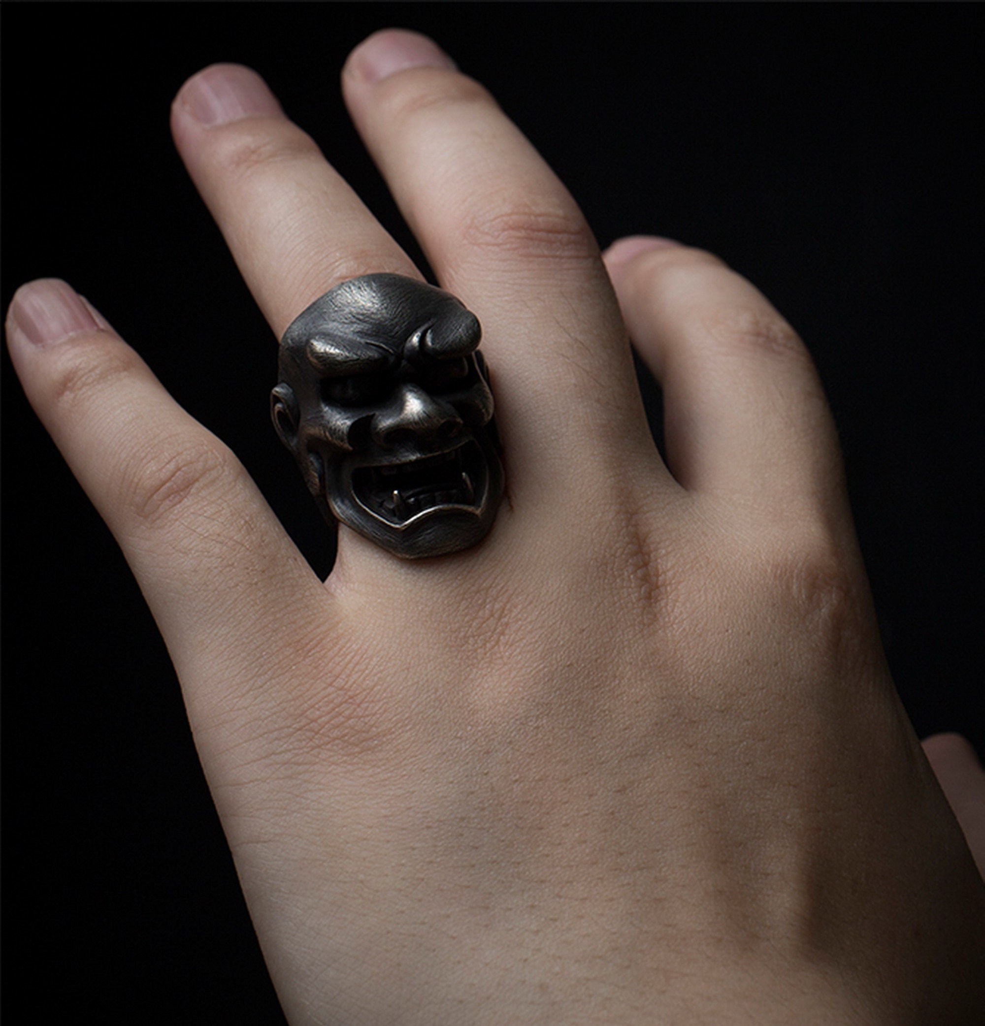 Prajna Hannya Ring Silver Hannya Mask Ring Japanese Demon Ring | Etsy