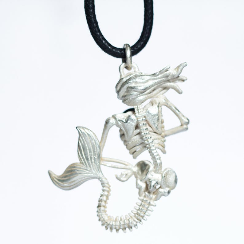 Sterling Silver Mermaid Skeleton Pendant: Movable Limbs, Halloween ...