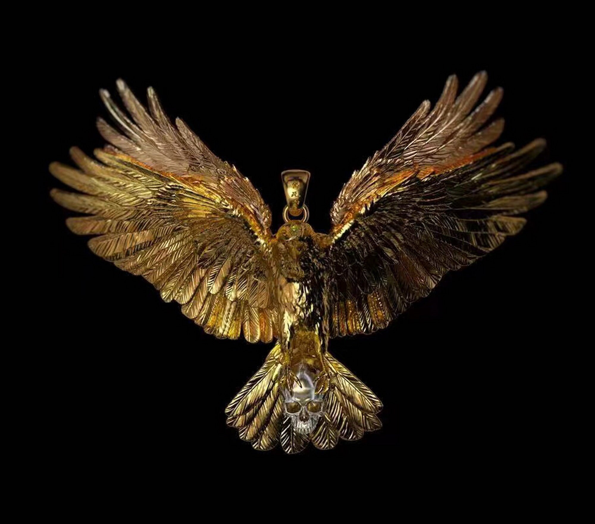 Gold Skull Crow Gothic Raven Handmade Diamond Wings Silver | Etsy