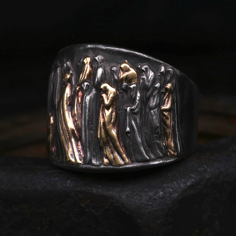 Petrine Cross of St Peter Ring Handmade Silver Hooded Cloak Monk Rock ...