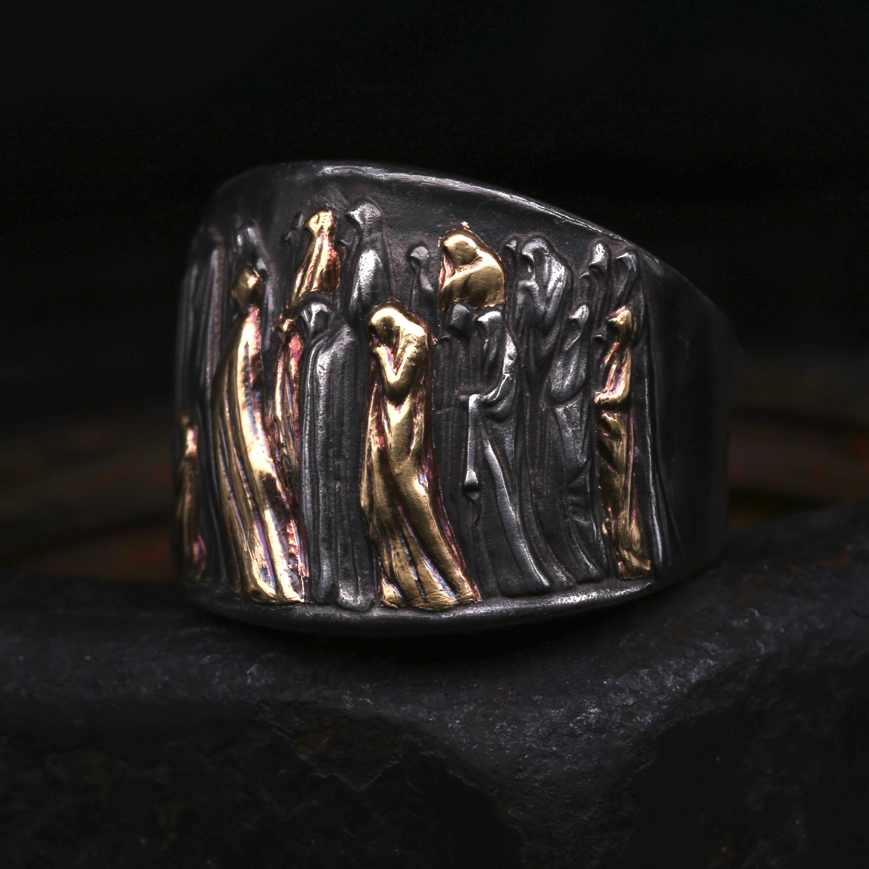 Petrine Cross of St Peter Ring Handmade Silver Hooded Cloak Monk Rock ...