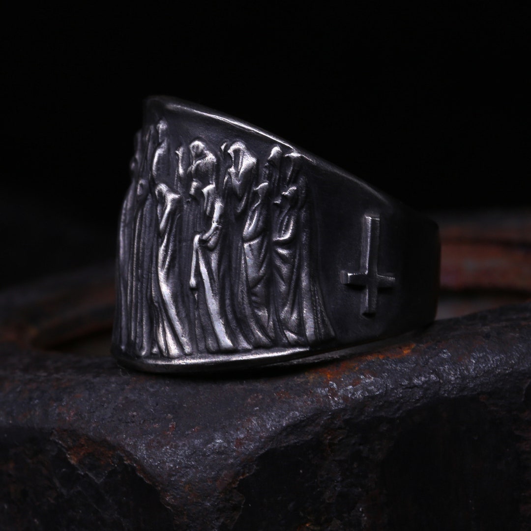Petrine Cross of St Peter Ring Handmade Silver Hooded Cloak Monk Rock ...