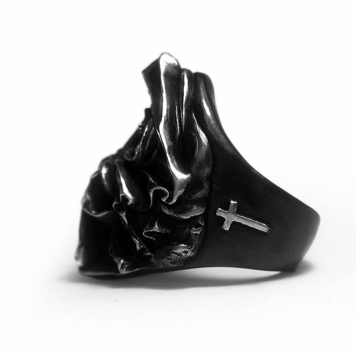 Skull Cross Ring Grim Reaper Ring Pure Solid Silver Skull Ring - Etsy UK