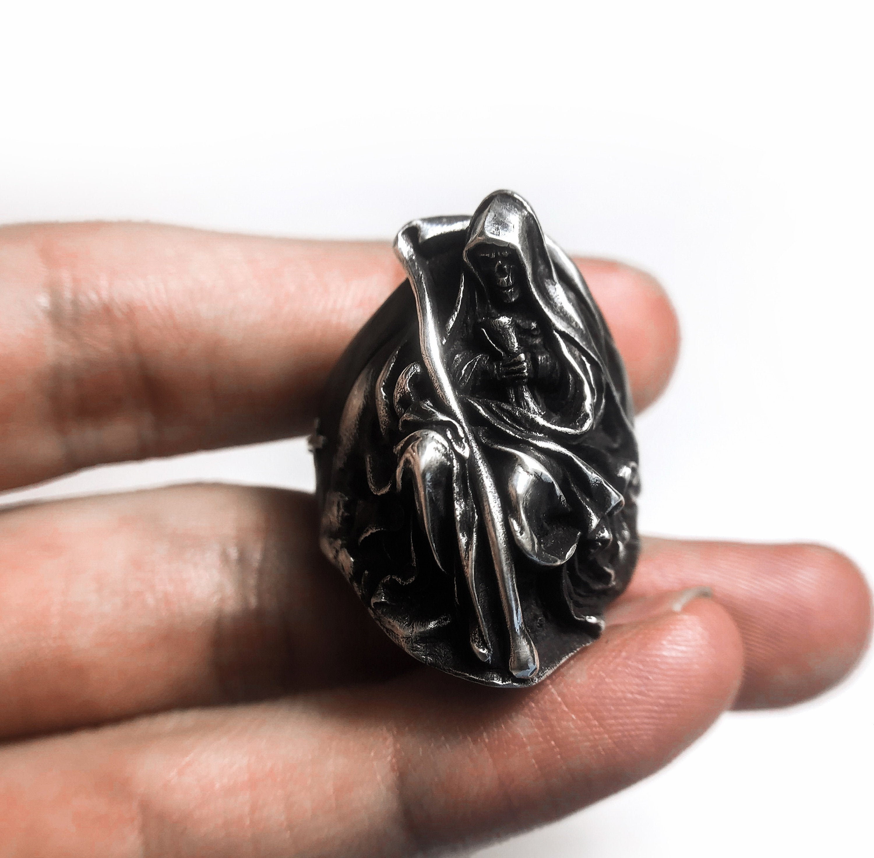 Skull Cross Ring Grim Reaper Ring Pure Solid Silver Skull Ring - Etsy UK