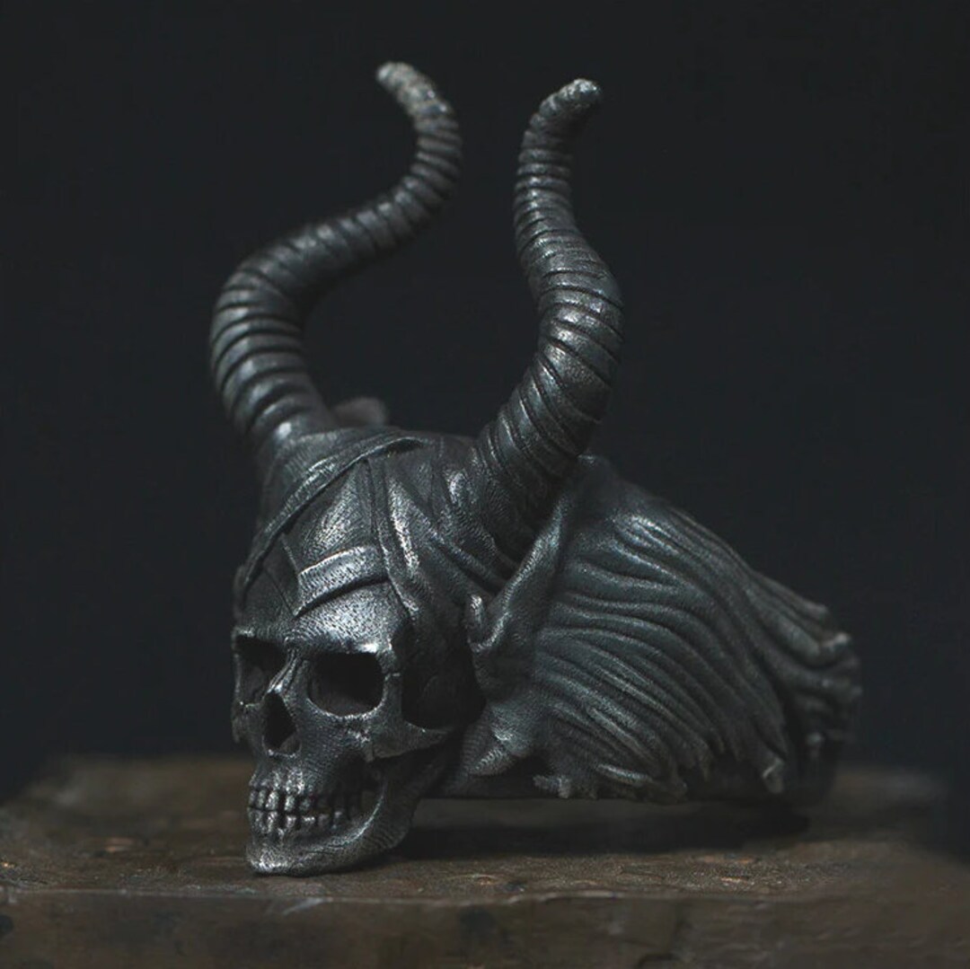 Maleficent Horned Skull Devil Demon Handmade Artisan Silver Gothic ...