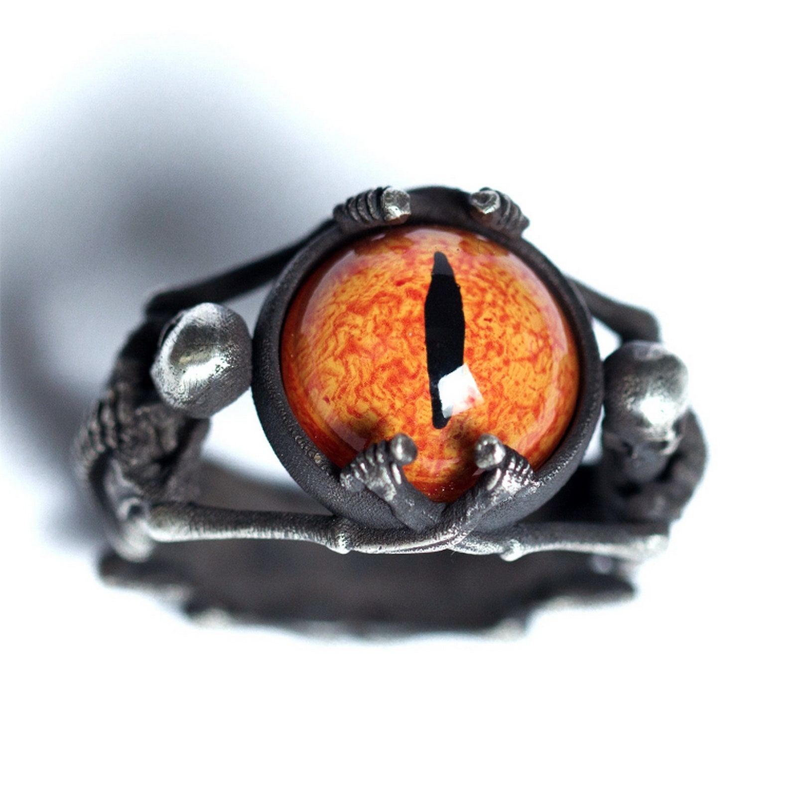 Artificial Eye Silver Skull Skeleton Ring Black Pearl Ring Ocular ...