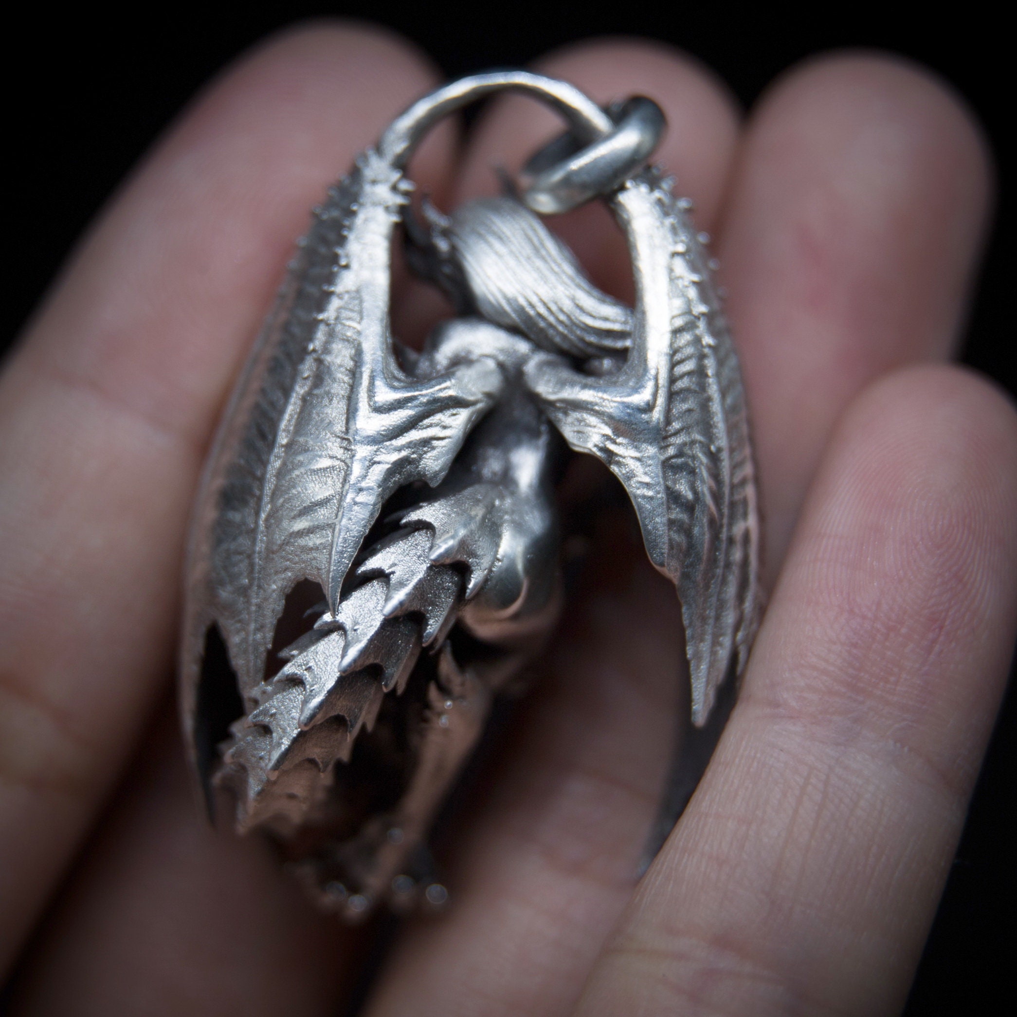 Devil Demon Silver Pendant Gothic Wings Nude Beauty Pendant | Etsy