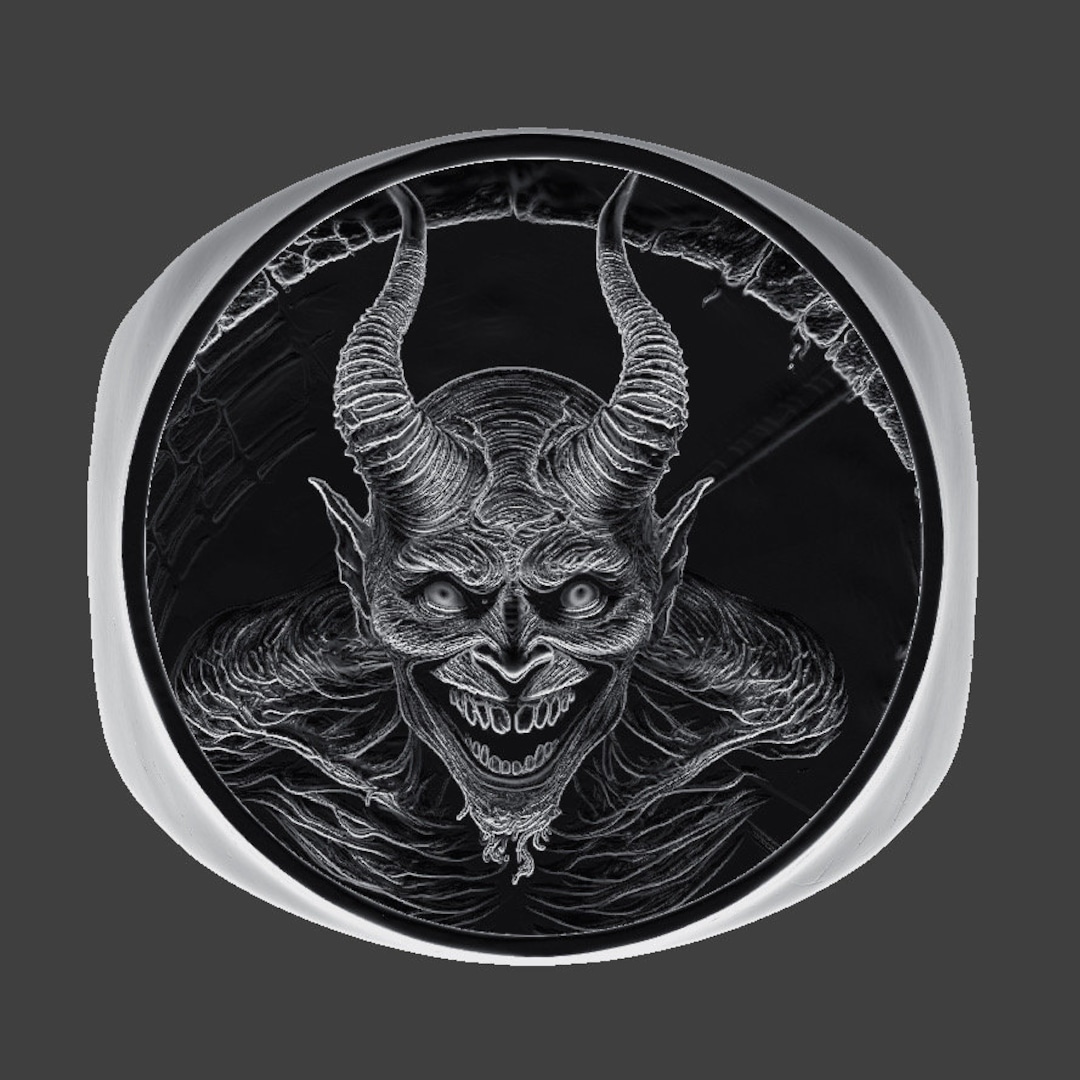 Horned Skull Devil Demon Handmade Artisan Solid Silver Gothic Biker ...