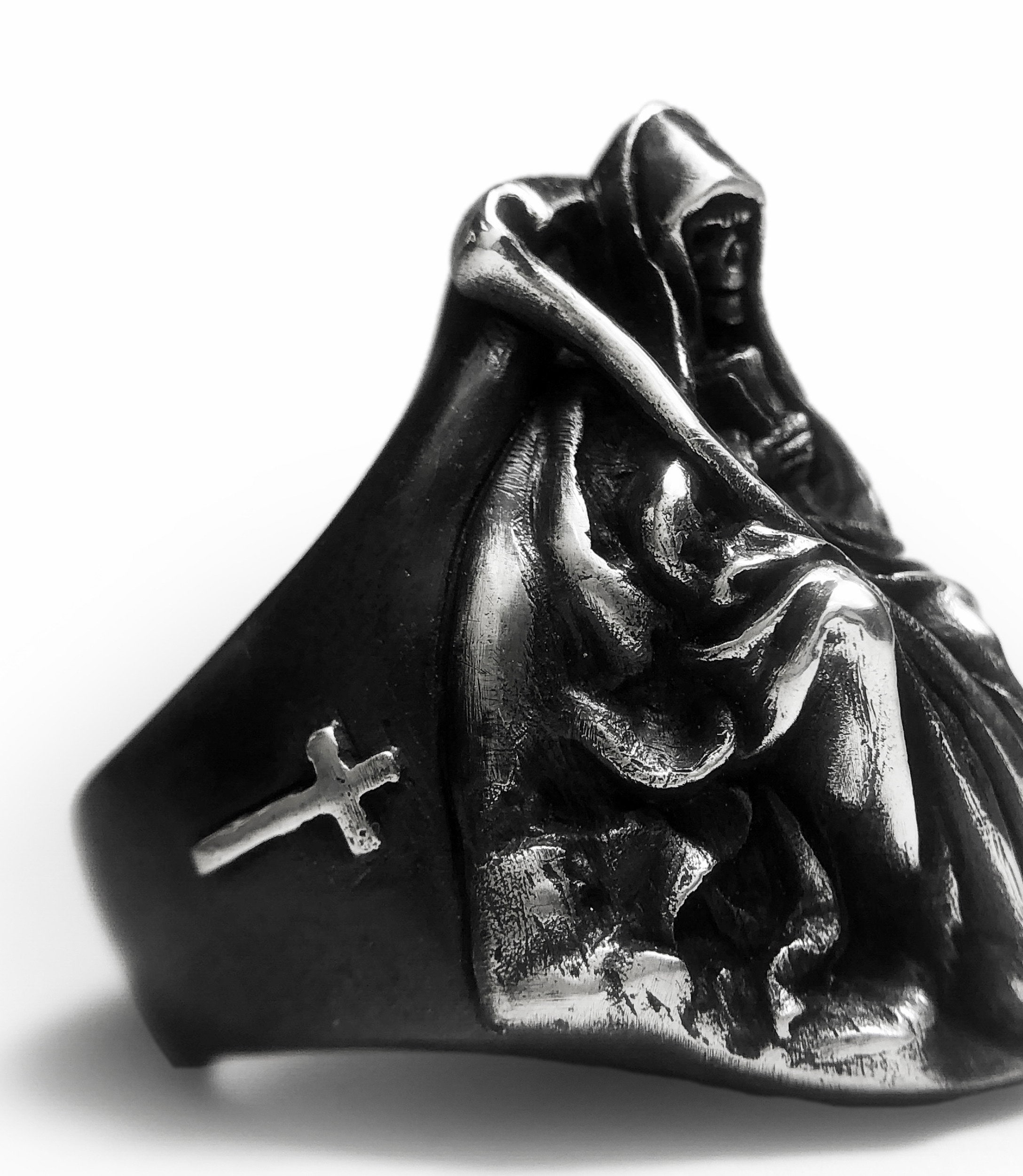 Skull Cross Ring Grim Reaper Ring Pure Solid Silver Skull Ring - Etsy UK