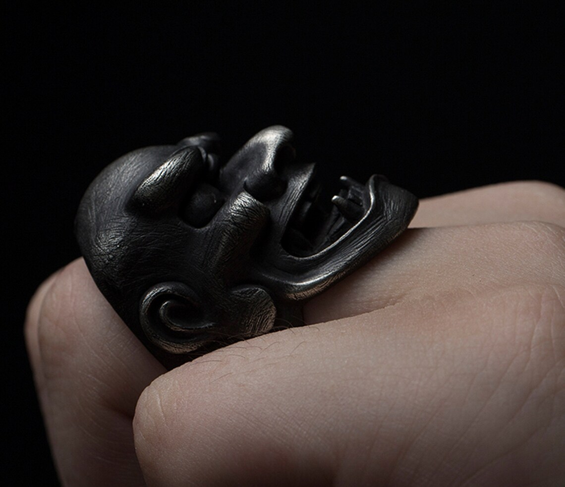 Prajna Hannya Ring Silver Hannya Mask Ring Japanese Demon Ring - Etsy