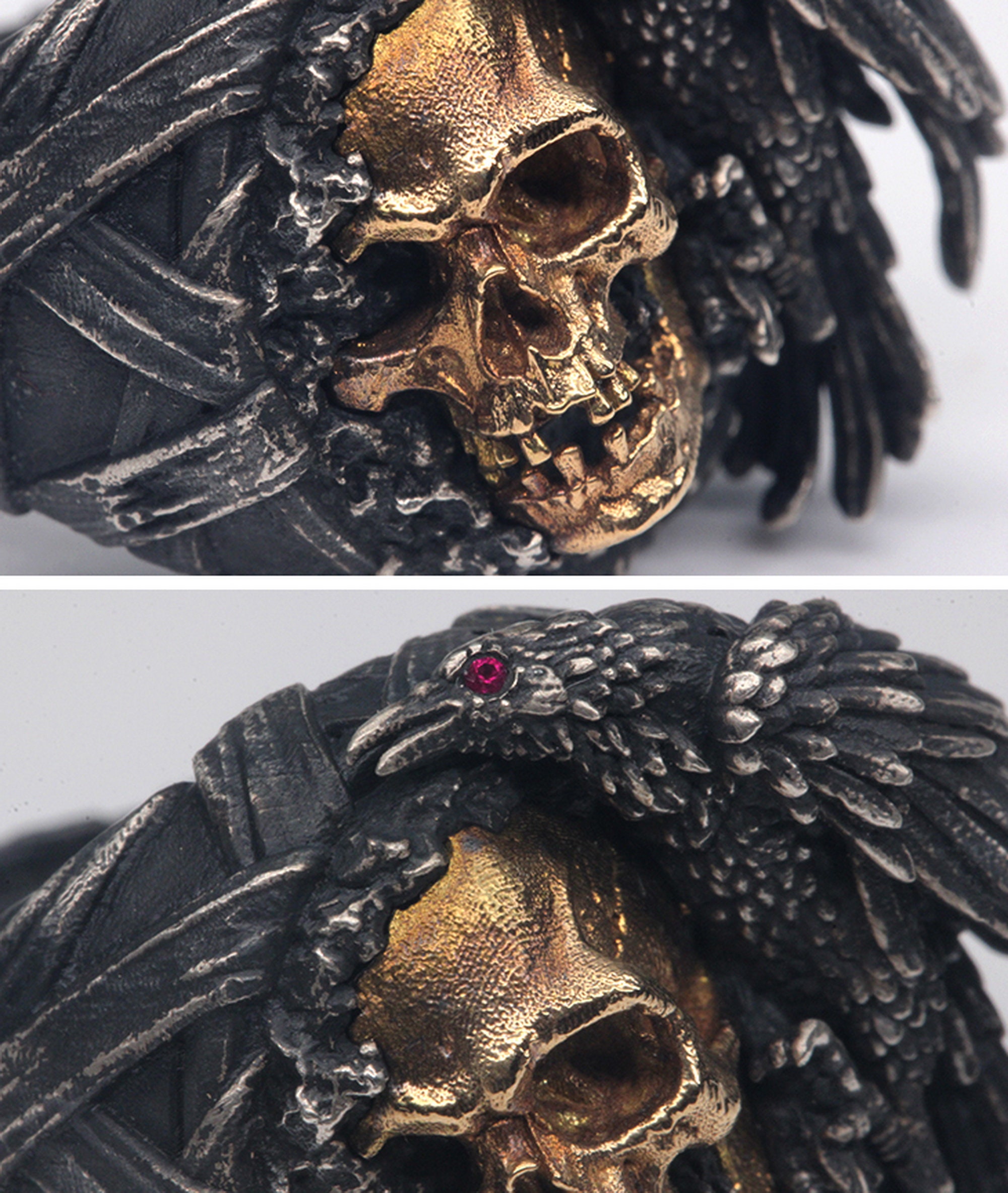 Gold Skull Crow Raven Handmade Silver Ring Goth Steampunk 18K Gold Ring ...