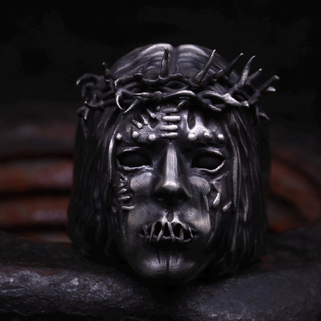 Slipknot Joey Jordison Memorial MASK Halloween Ring Horror Mask Ring Handmade Ring Large Men's ...