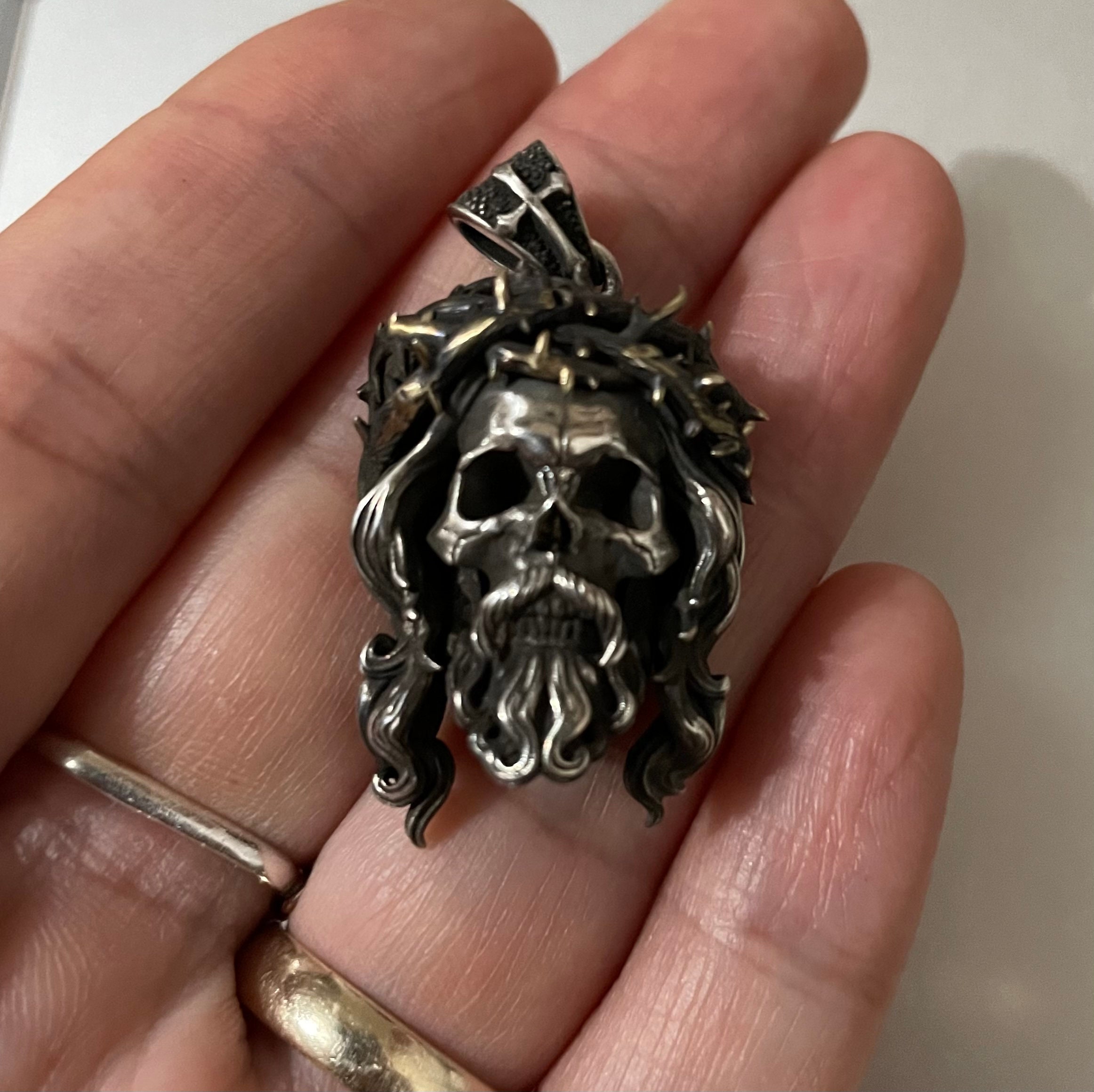 Jesus Christ Skull Solid Silver Pendant Handmade Vintage - Etsy