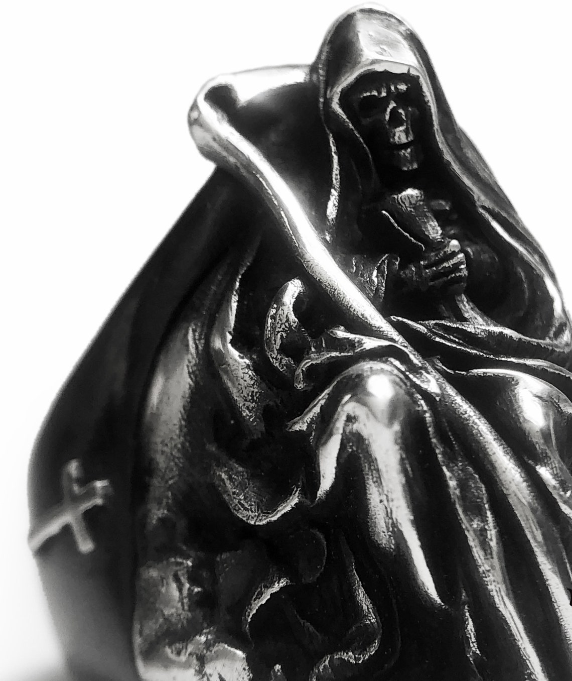 Skull Cross Ring Grim Reaper Ring Pure Solid Silver Skull Ring - Etsy UK