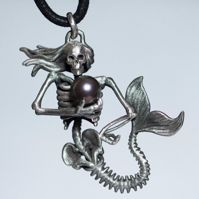 Sterling Silver Mermaid Skeleton Pendant: Movable Limbs, Halloween ...