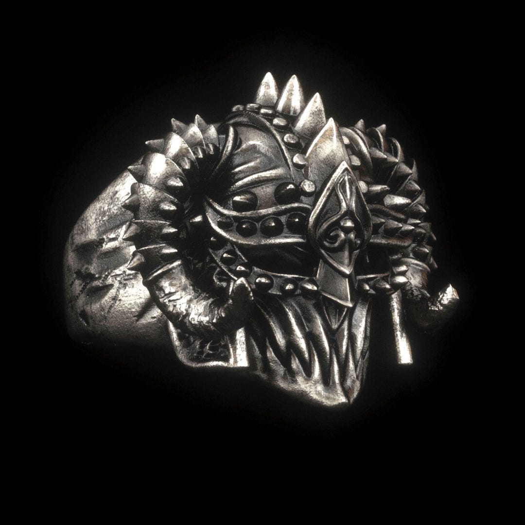 Viking Devil Ring Soldier Helmet Skull Ring Handmade Solid Sterling ...