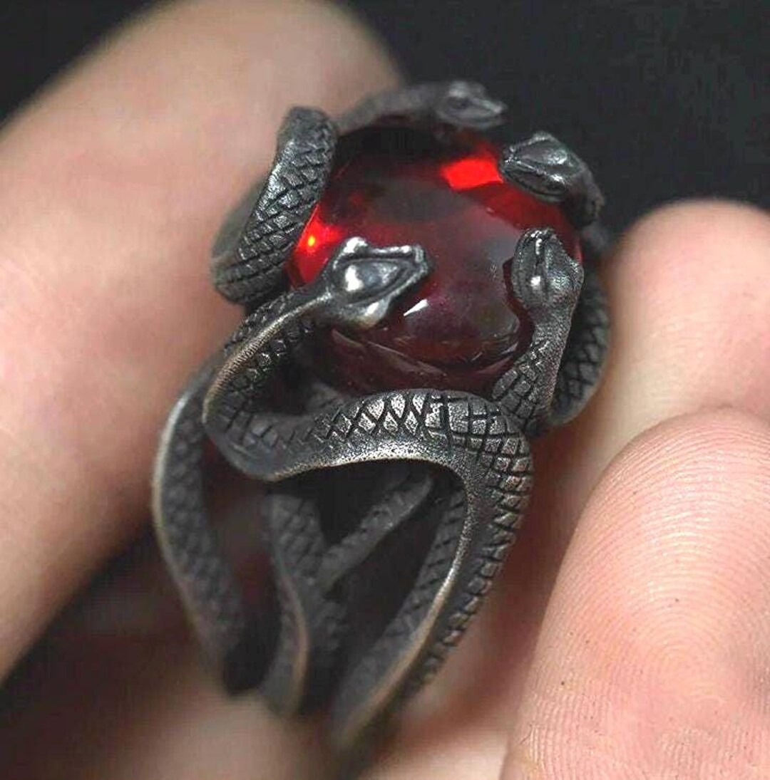 Snake Serpent Ring Eye Sauron Handmade Sliver Antique Finish Pagan Rune ...