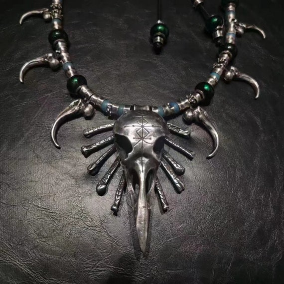 Raven Skull Talisman Silver Necklace Witch Craft Bird Skull - Etsy