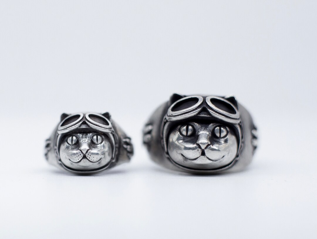 Cat Pilot Ring Driver Steampunk Cat Ring Handmade Sterling Silver Ring ...