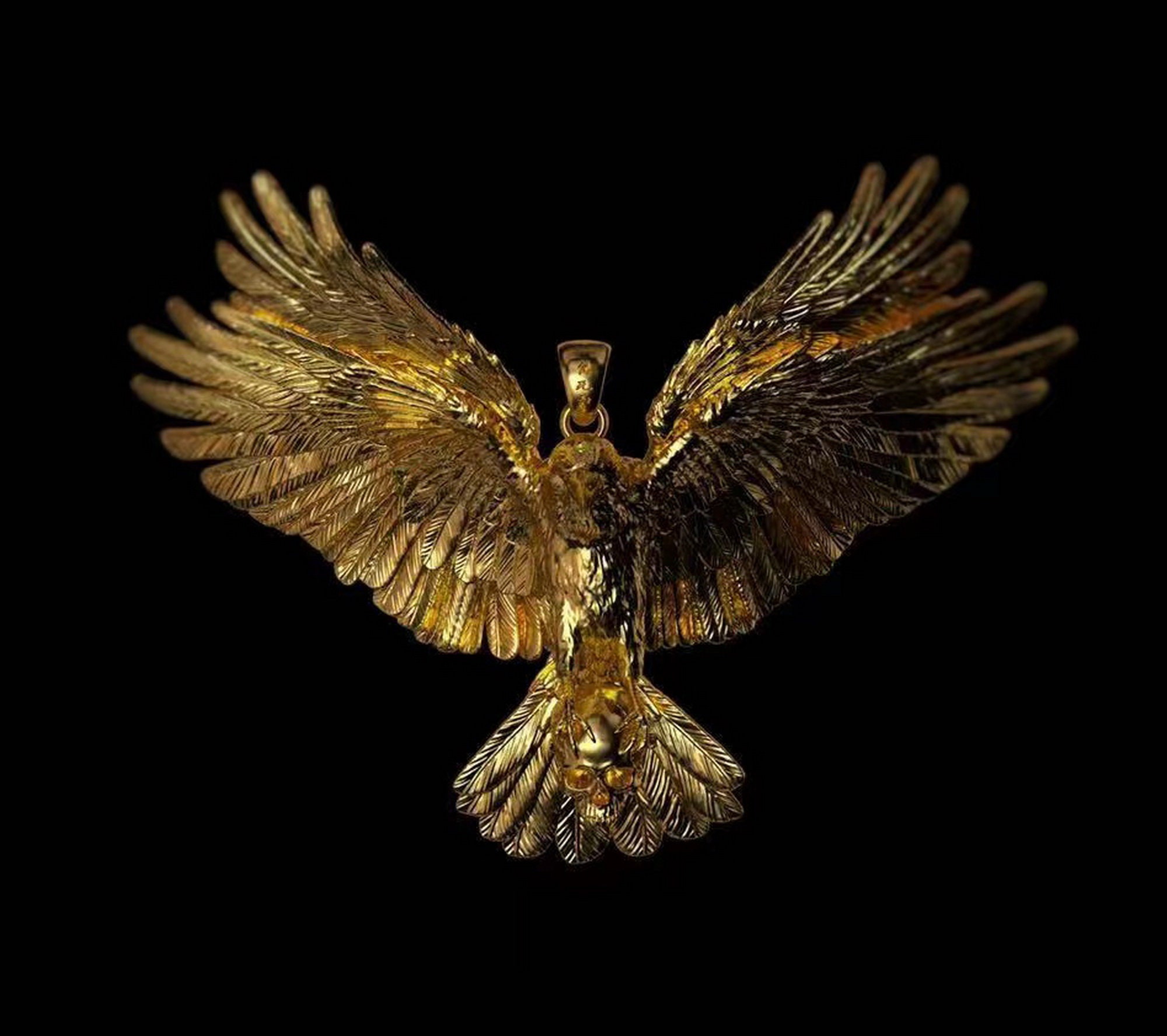 Gold Skull Crow Gothic Raven Handmade Diamond Wings Silver Pendant Bird ...