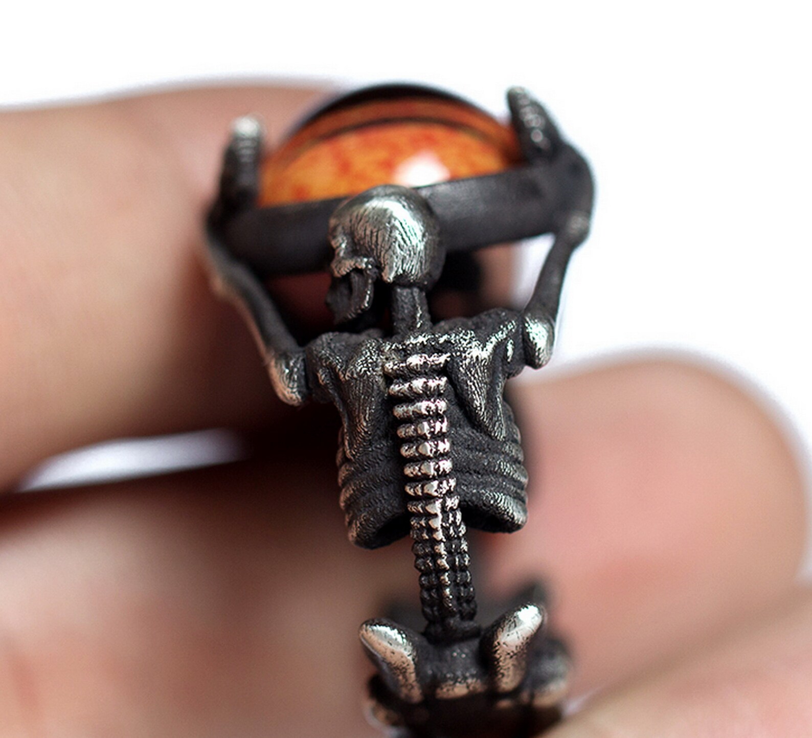 Artificial Eye Silver Skull Skeleton Ring Black Pearl Ring Ocular ...
