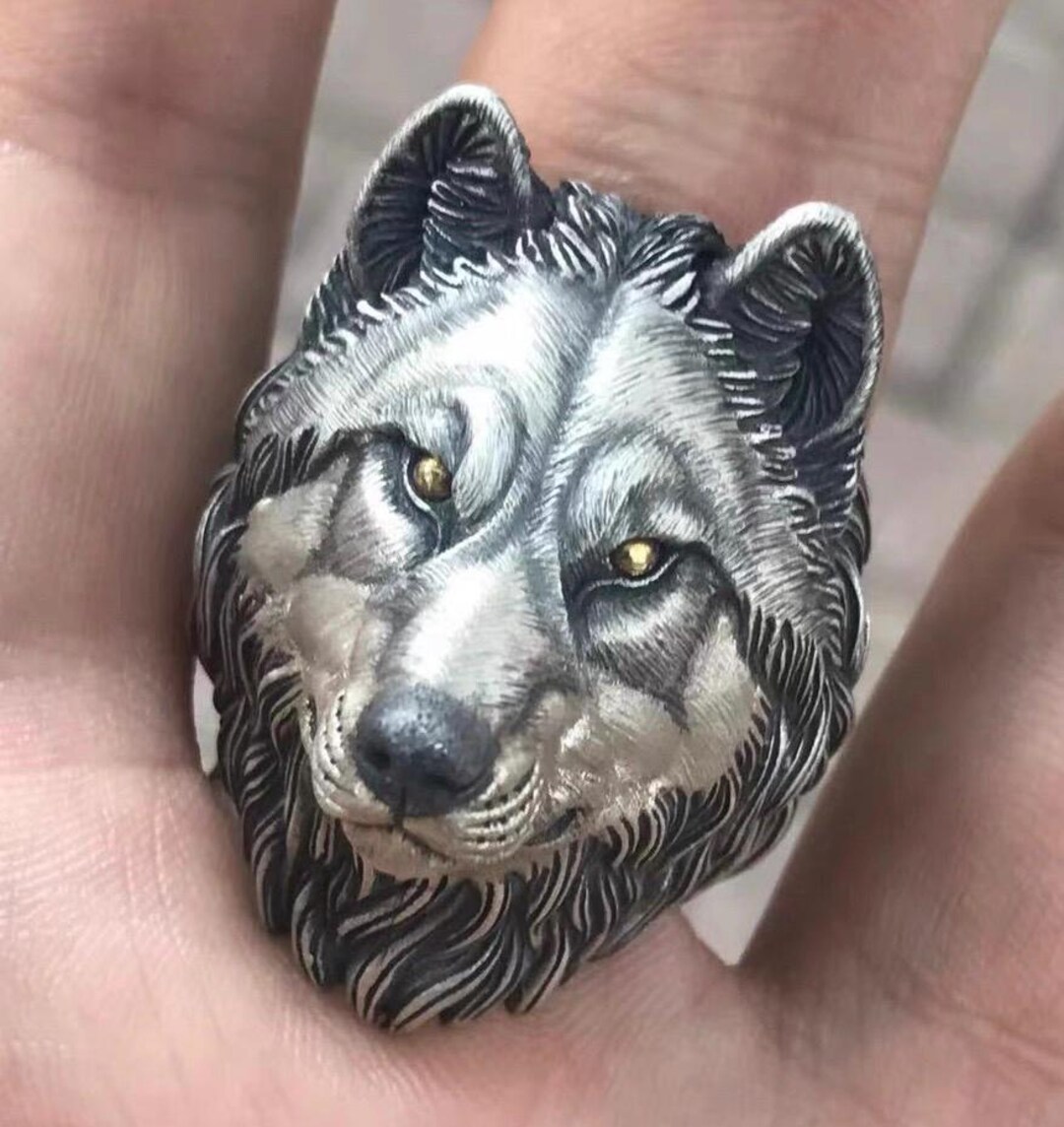 Large Leader Wolf Ring Chunky Wolf Head Ring Gothic Ring Rock Biker ...