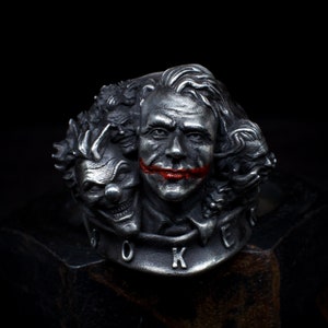 Joker Silver Ring Clown 5 Joker Faces Ring Craft Handmade Ring Large ...