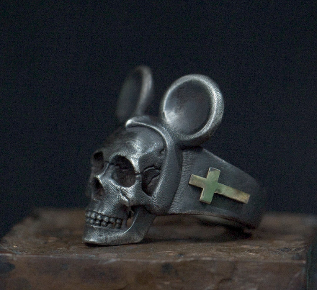 Skull Cross Ring Mickey Mouse Solid 925 Gold Cross Ring Sterling Silver ...