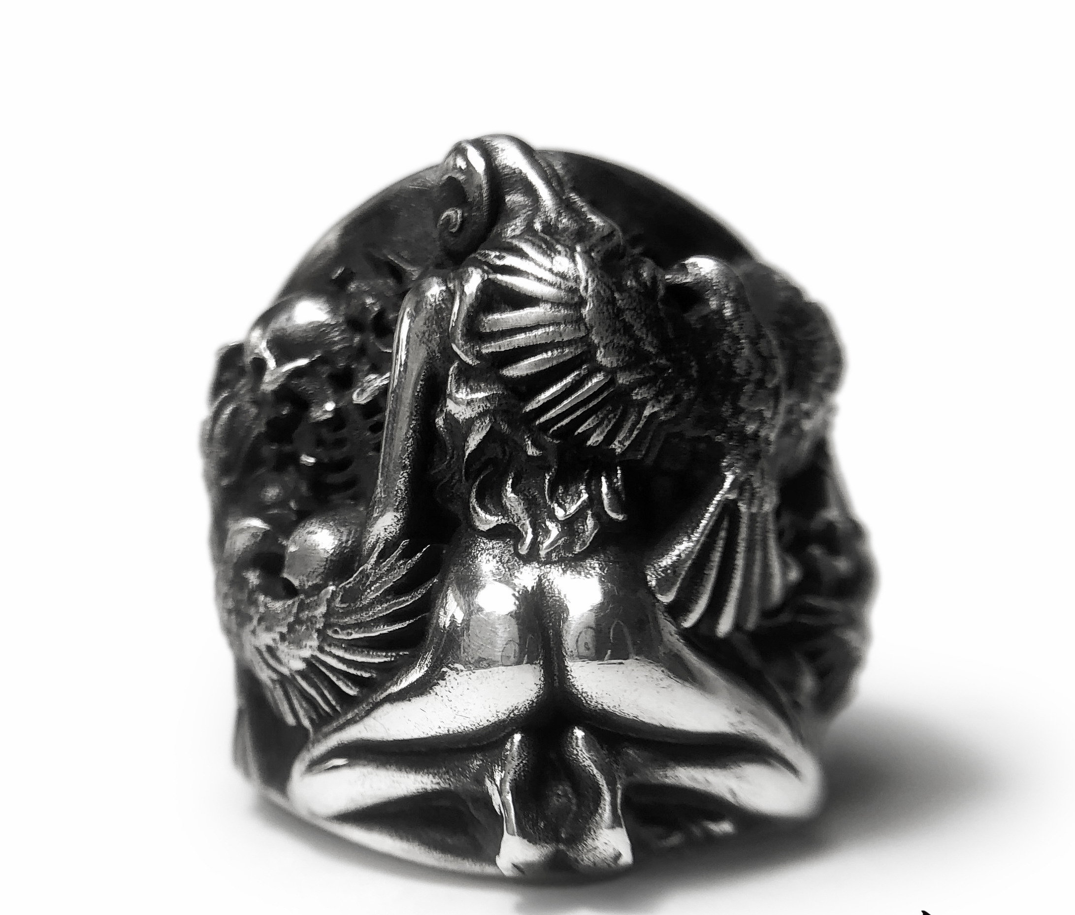 Skull Skeleton Horned Devil Raven Crow Gothic Solid Silver Ring ...