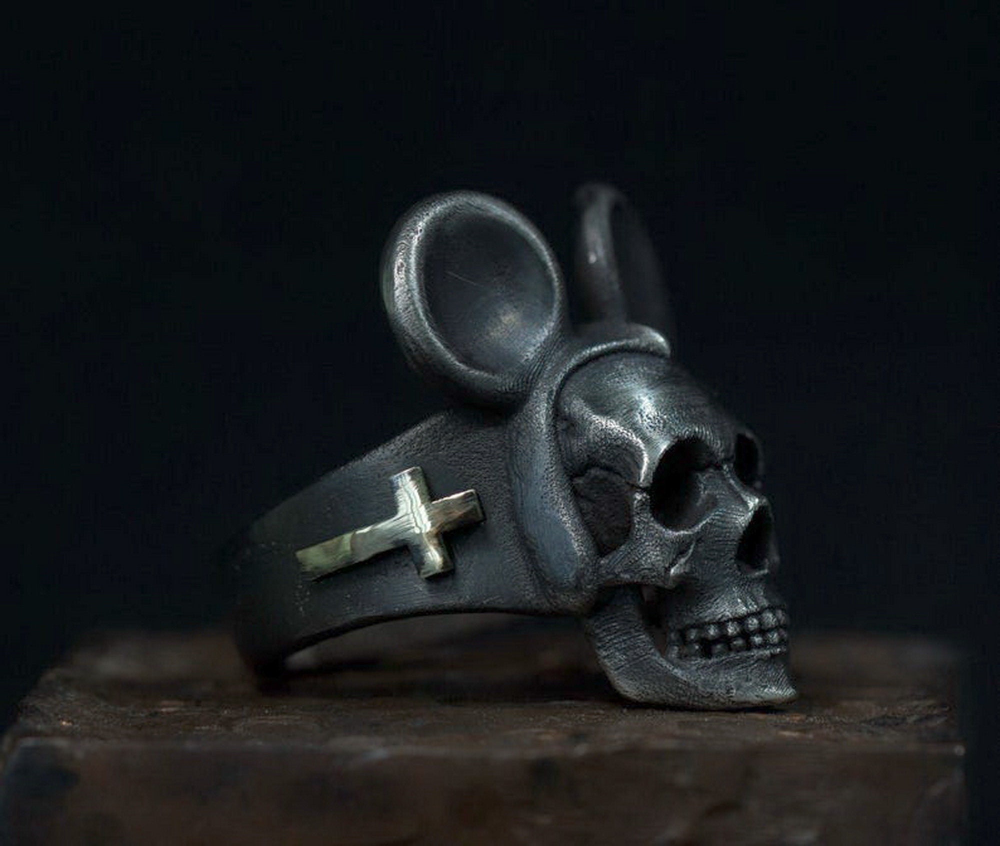 Skull Cross Ring Mickey Mouse Solid 925 Gold Cross Ring - Etsy