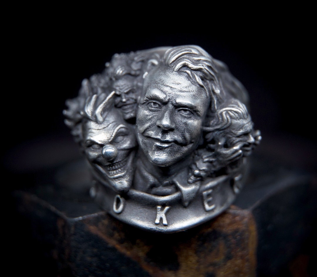 Joker Silver Ring Clown 5 Joker Faces Ring Craft Handmade Ring Large ...