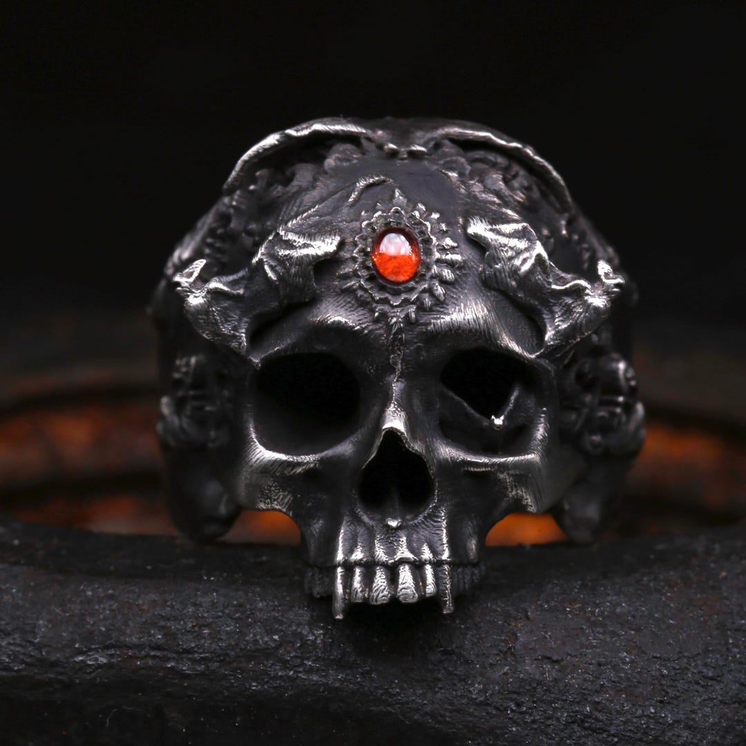 Silver Vampire Skull Ring Bat Ring Handmade Skull Biker Ring Gothic ...