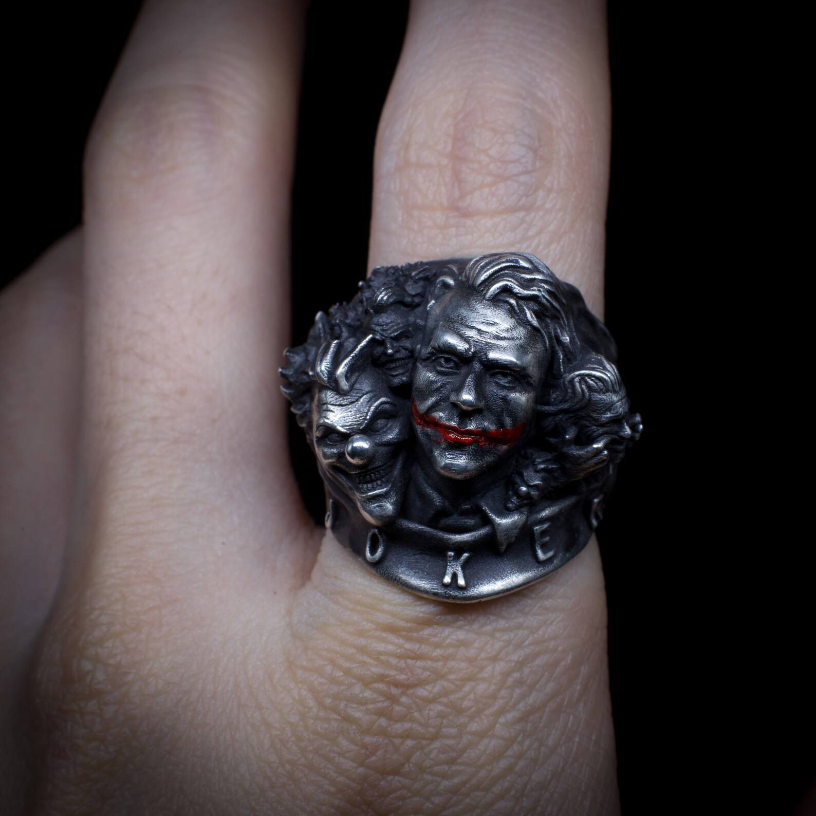 Joker Silver Ring Clown 5 Joker Faces Ring Craft Handmade Ring Large ...