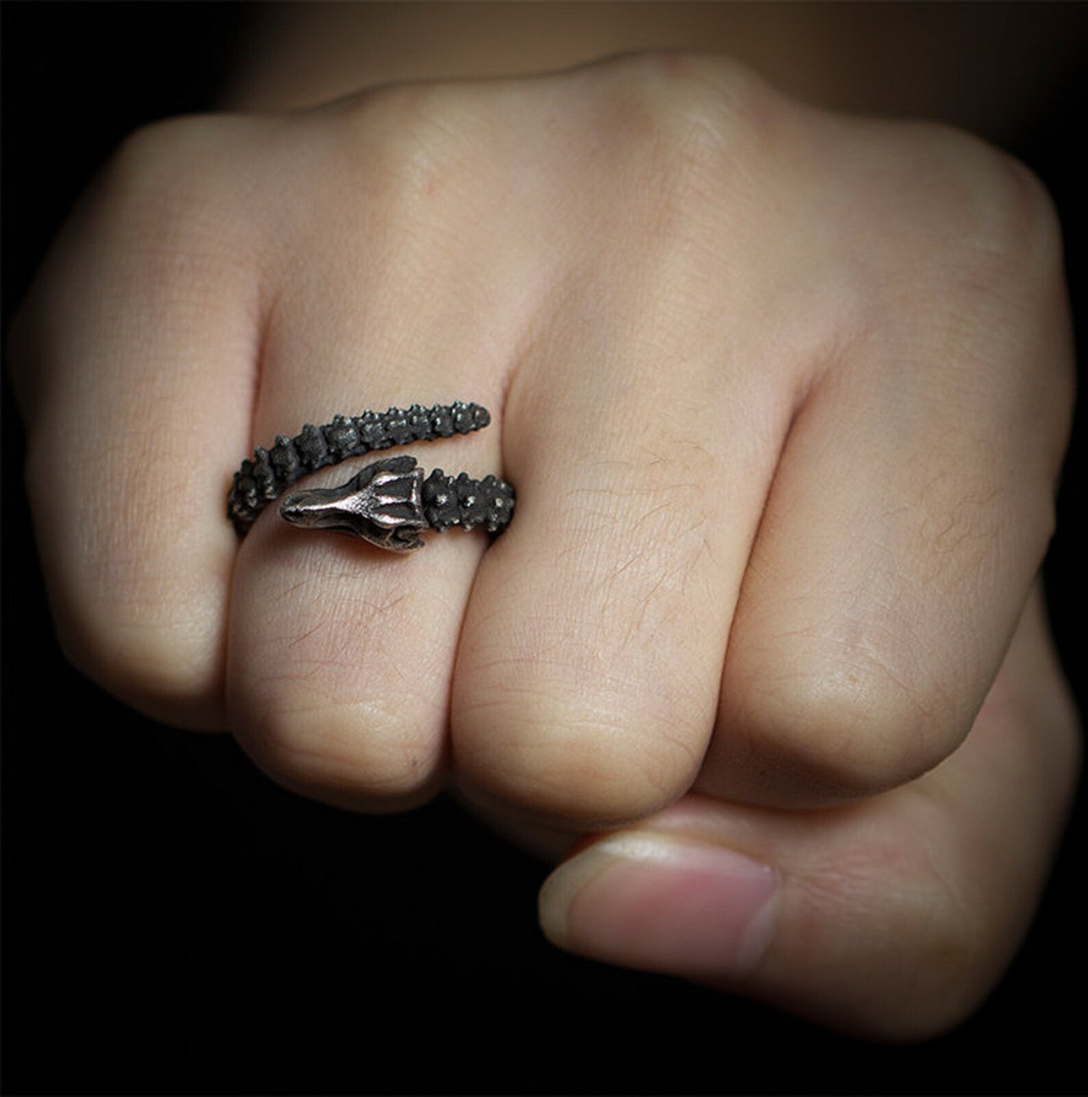 Dinosaur Skeleton Silver T-rex Fossil Ring Animal Ring Adjustable ...
