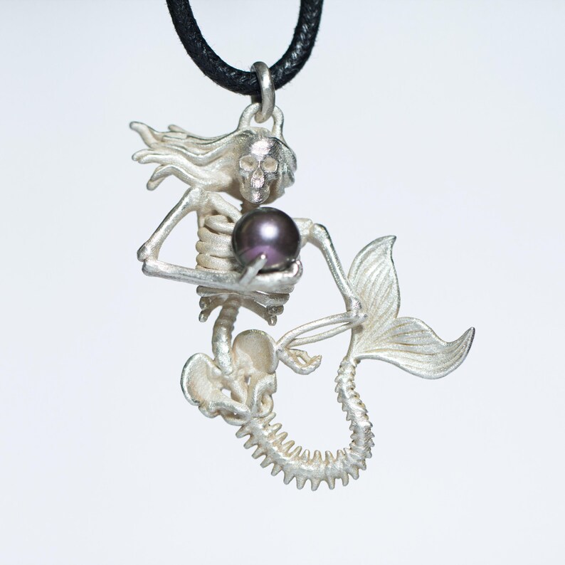 Sterling Silver Mermaid Skeleton Pendant: Movable Limbs, Halloween ...