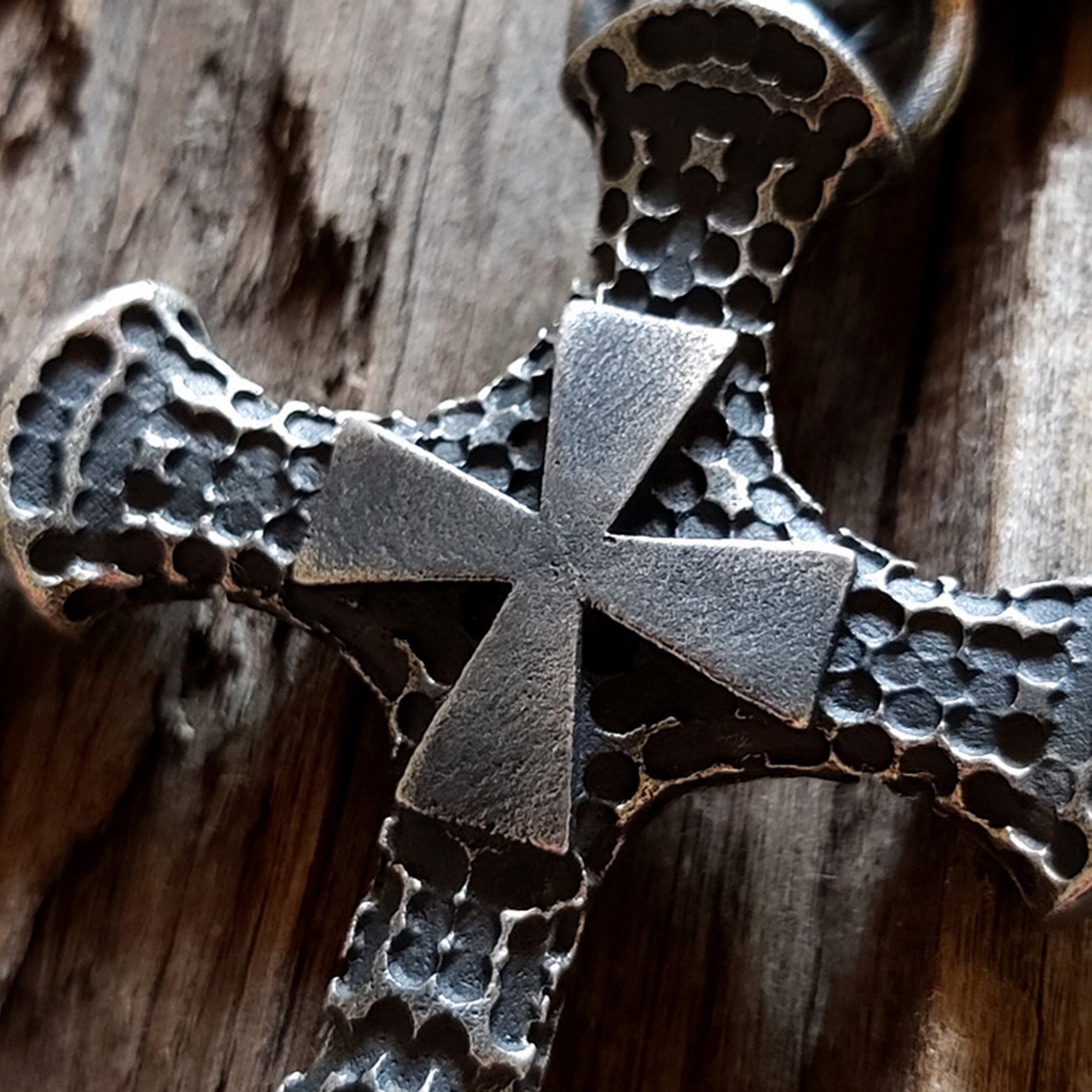 Silver Cross Necklace Vintage Antique Finish Pendant Masonry Holy Cross ...