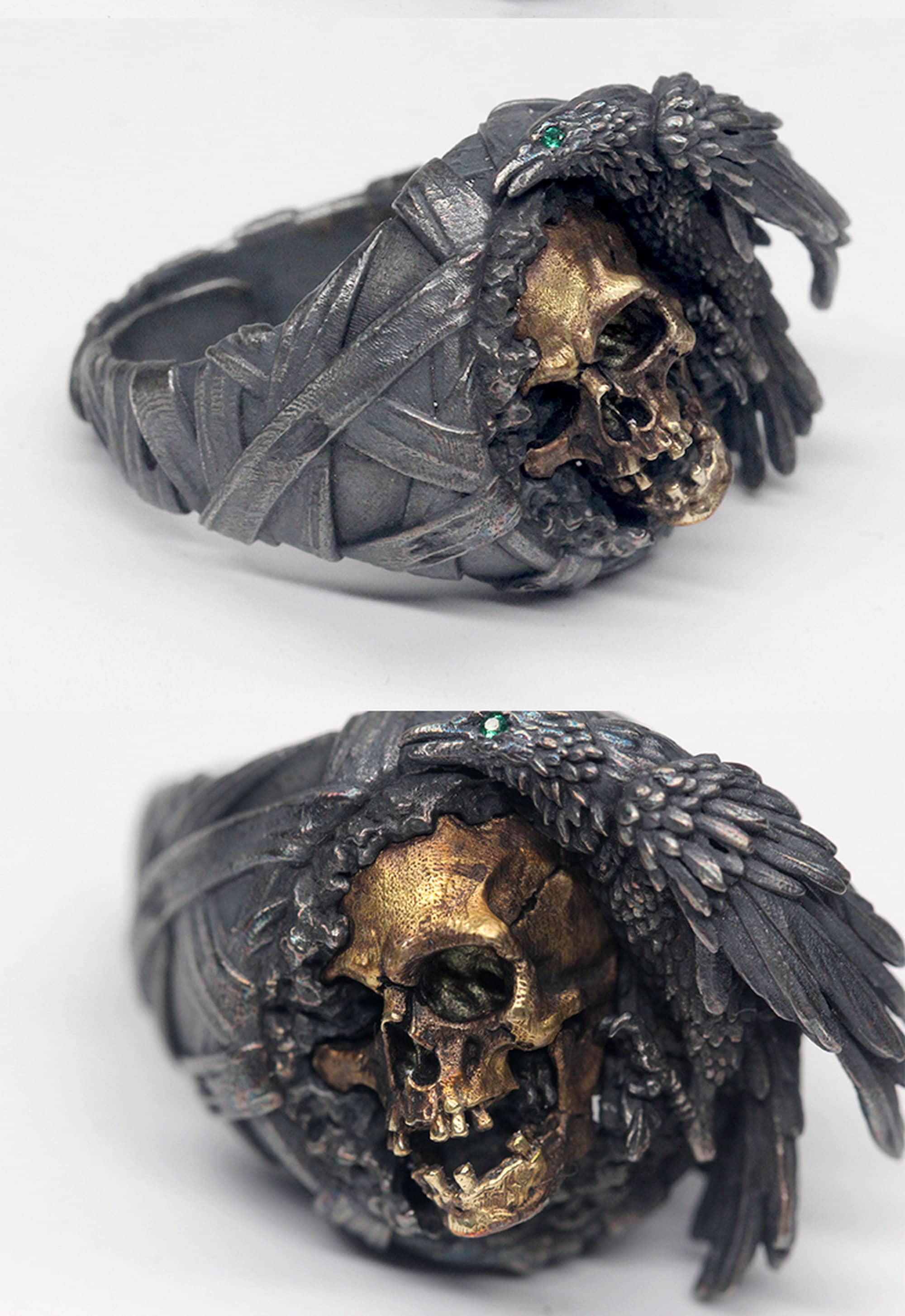 Gold Skull Crow Raven Handmade Silver Ring Goth Steampunk 18K Gold Ring ...