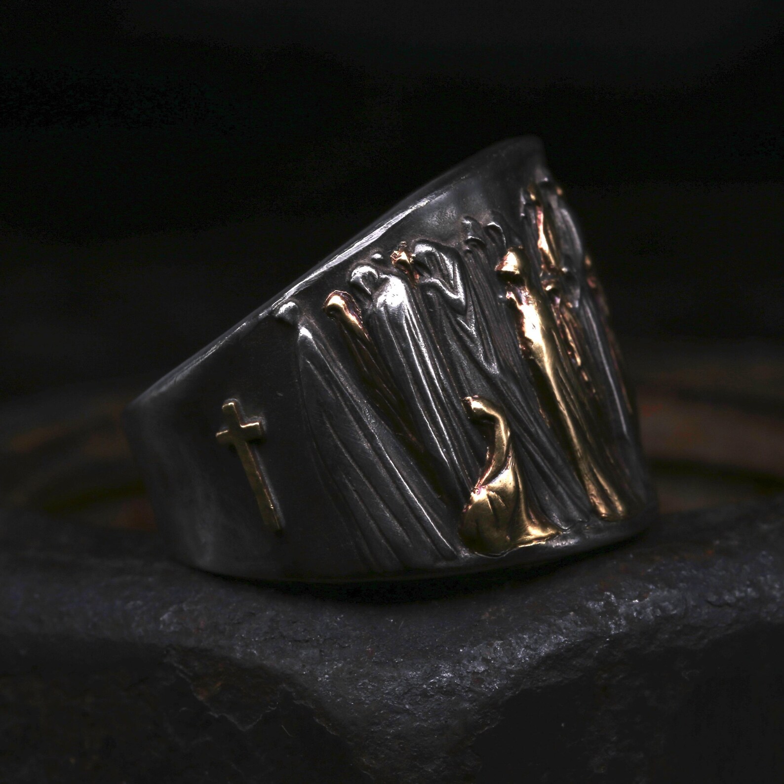 Petrine Cross of St Peter Ring Handmade Silver Hooded Cloak Monk Rock ...