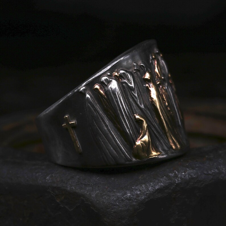 Petrine Cross of St Peter Ring Handmade Silver Hooded Cloak Monk Rock ...